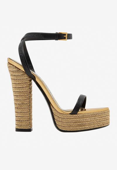 Tom Ford Metallic Rope Ankle Strap Platform Sandals In Black Modesens