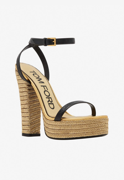 Tom Ford Metallic Rope Ankle Strap Platform Sandals In Black Modesens