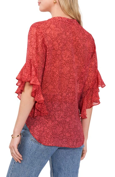 Vince Camuto Floral Flutter Sleeve Blouse In Red Pear Modesens
