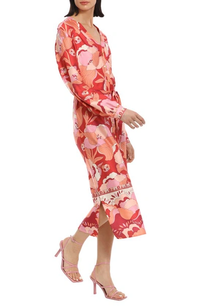Donna Morgan For Maggy Floral Print Long Sleeve Belted Midi Shirtdress
