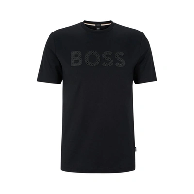 Hugo Boss Monogram-filled Logo T-shirt In Interlock Cotton In Black ...