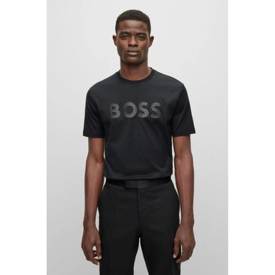 Hugo Boss Monogram-filled Logo T-shirt In Interlock Cotton In Black ...