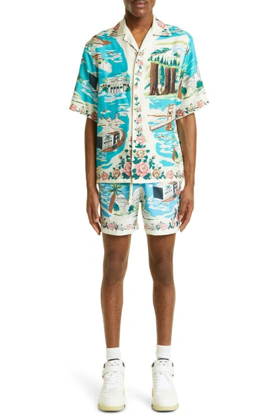 Amiri California Short Sleeve Silk Button-up Camp Shirt In Multi-colour ...
