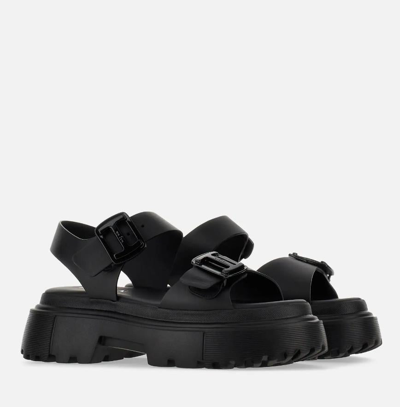 Hogan Platform Leather Sandals In Black | ModeSens
