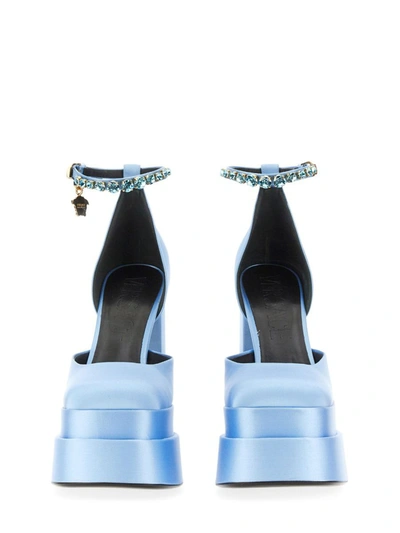 Versace Medusa Aevitas Embellished Satin Platform Pumps In Ice Blue ...