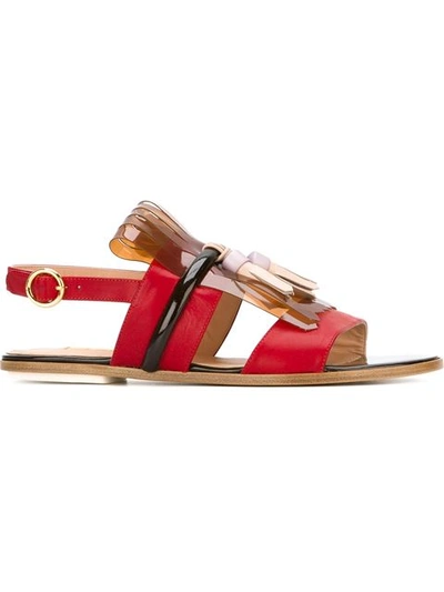 Rupert Sanderson Embellished Gold-tone Buckled Sandals - Red | ModeSens