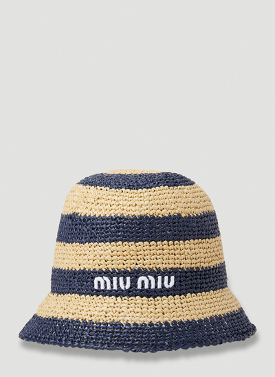 Miu Miu Logo Embroidered Bucket Hat In Blue | ModeSens