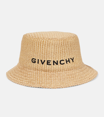 Givenchy Logo Reversible Raffia Bucket Hat In Neutrals | ModeSens