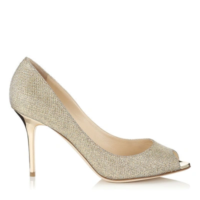 Jimmy Choo Evelyn Gold Lamé Glitter Peep Toe Pumps | ModeSens