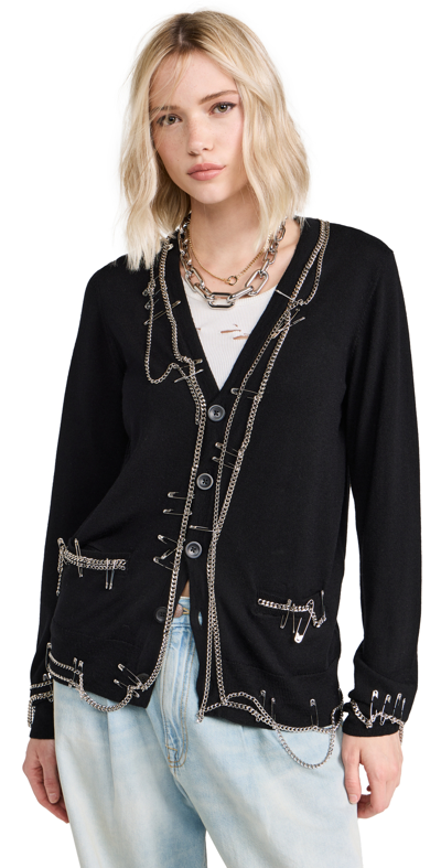 R13 Chain Embellished Merino Wool Cardigan In Black | ModeSens