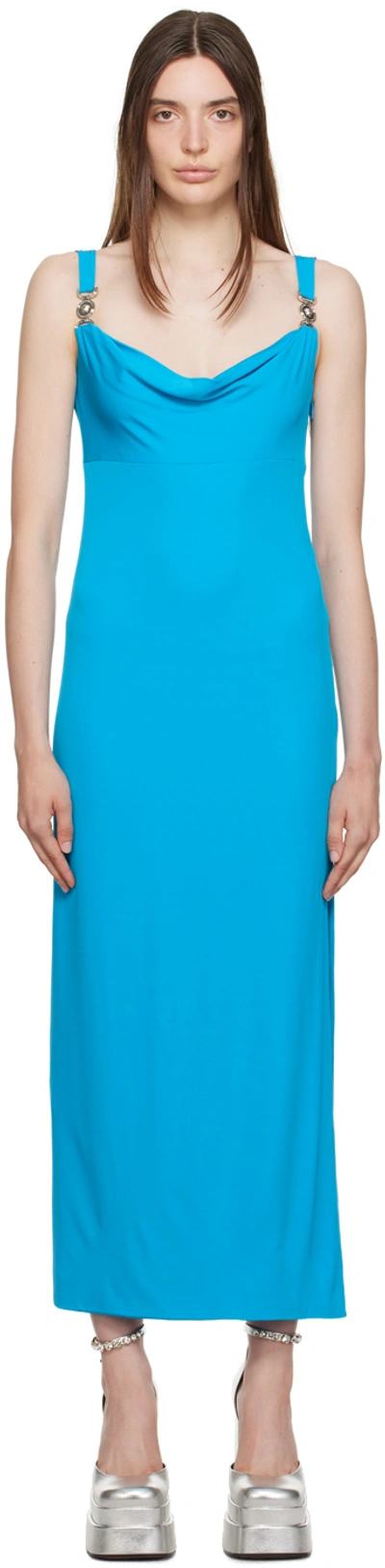 Versace Light Blue Midi Dress With Medusa Details | ModeSens