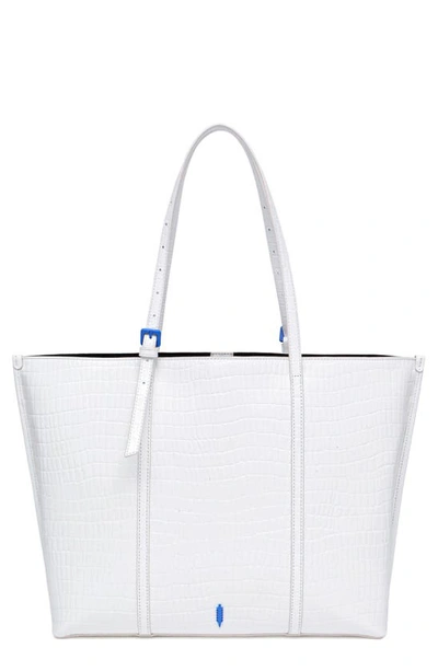 Thacker Kay Croc Embossed Leather Tote Bag In White | ModeSens