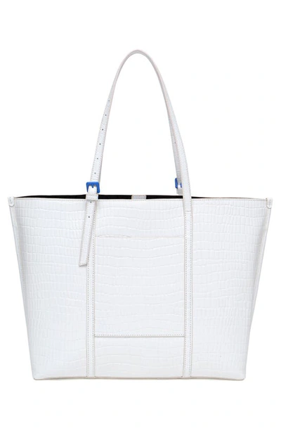 Thacker Kay Croc Embossed Leather Tote Bag In White | ModeSens
