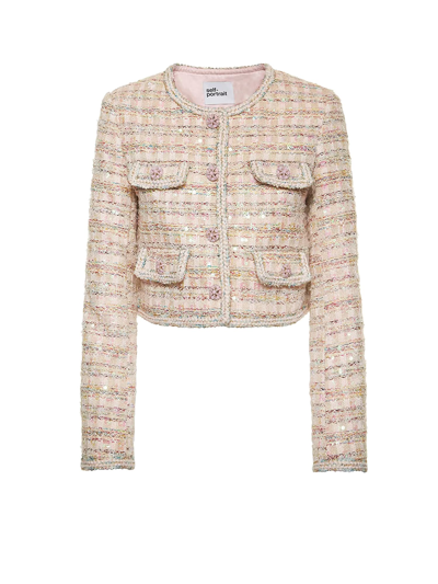 Self-portrait Pink Short Jacket With Paillettes And Jewel Buttons In ...