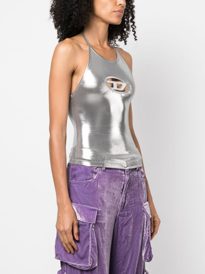 Diesel Halterneck Top With Foil Coating In Silver | ModeSens