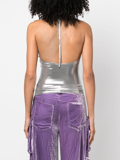 Diesel Halterneck Top With Foil Coating In Silver | ModeSens