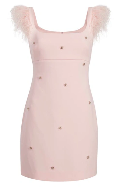 Likely Cameron Feather Trim Crystal Embellished Minidress In Rose ...