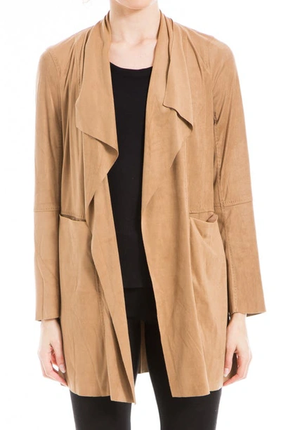 Max Studio Faux Suede Draped Long Jacket In Vicuna-vicuna | ModeSens