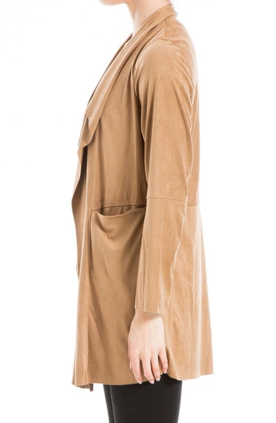 Max Studio Faux Suede Draped Long Jacket In Vicuna-vicuna | ModeSens