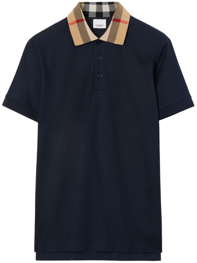 Burberry Men's Pique Check-collar Polo Shirt In Smoked Navy | ModeSens