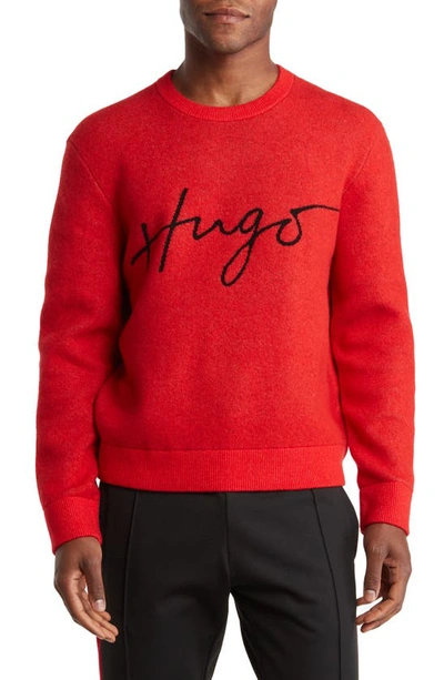 Hugo Relaxed-fit Wool-blend Sweater With Handwritten Logo In Light Pink ...