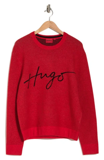 Hugo Relaxed-fit Wool-blend Sweater With Handwritten Logo In Light Pink ...