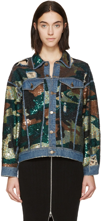 Ashish Green & Blue Sequined Camo Jacket | ModeSens