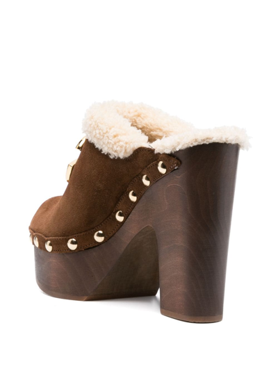 Dolce & Gabbana Shearling Mules With Wood Heel 12cm In Brown | ModeSens