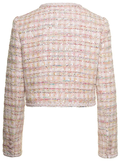 Self Portrait Pink Short Jacket With Paillettes And Jewel Buttons In