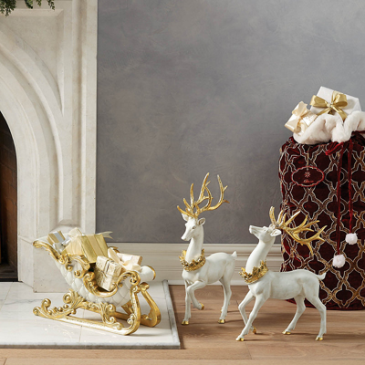 Frontgate Mark Roberts Crowned Deer With Gilded Sleigh 3-piece Set ...
