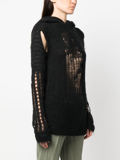 Rick Owens Spider Ripped Knitted Hoodie In Black | ModeSens