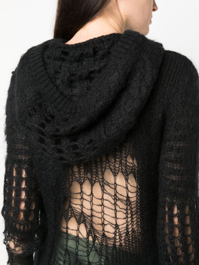 Rick Owens Spider Ripped Knitted Hoodie In Black | ModeSens