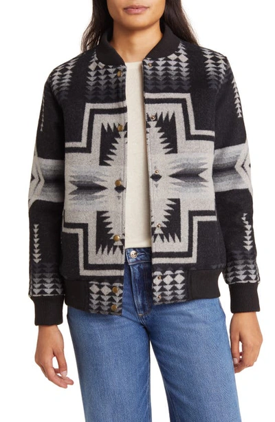 Pendleton Jacquard Virgin Wool Bomber Jacket In Harding Black | ModeSens