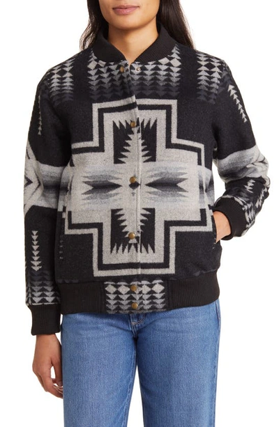 Pendleton Jacquard Virgin Wool Bomber Jacket In Harding Black | ModeSens