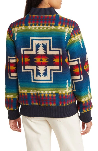 Pendleton Jacquard Virgin Wool Blend Bomber Jacket In Royal Blue ...