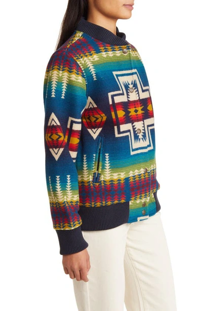 Pendleton Jacquard Virgin Wool Blend Bomber Jacket In Royal Blue ...