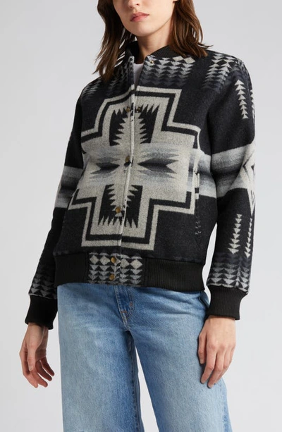 Pendleton Jacquard Virgin Wool Bomber Jacket In Harding Black | ModeSens