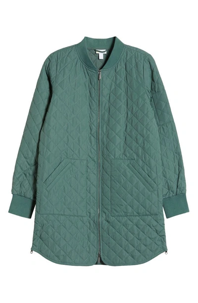 Zella Longline Water Resistant Quilted Bomber Jacket In Green Duck ...