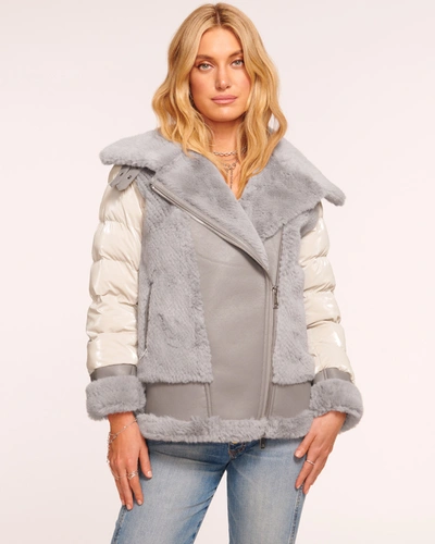 Ramy Brook Evelynn Faux Fur Moto Puffer Jacket In Grey | ModeSens