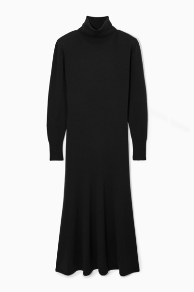 Cos Power-shoulder Merino Wool Maxi Dress In Black | ModeSens