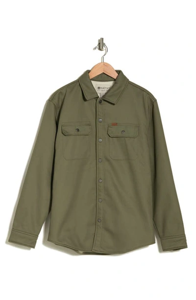 Matix Faux Shearling Lined Cotton Twill Shirt Jacket In Green | ModeSens