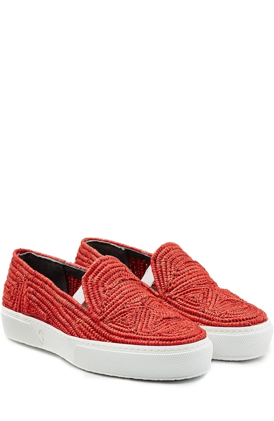 Robert Clergerie Woven Raffia Platform Slip-ons In Red | ModeSens