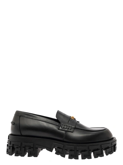 Versace Greca Portico Mocassins In Black | ModeSens