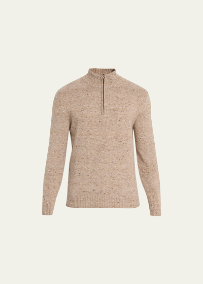 Bergdorf Goodman Men's Wool-cashmere Donegal Half-zip Sweater In ...