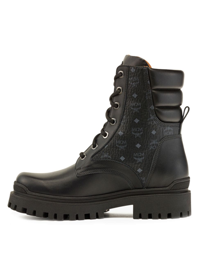 Mcm Men's Visetos Logo & Leather Lug-sole Ankle Boots In Black | ModeSens