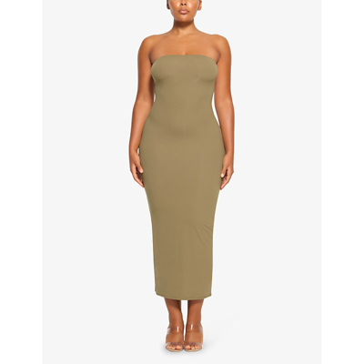 Skims Womens Khaki Fits Everybody Square-neck Stretch-woven Maxi Dress ...