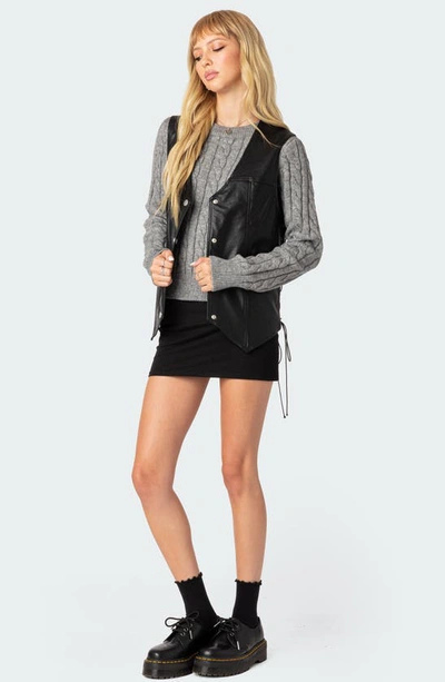 Edikted Kara Oversize Lace-up Faux Leather Vest In Black | ModeSens