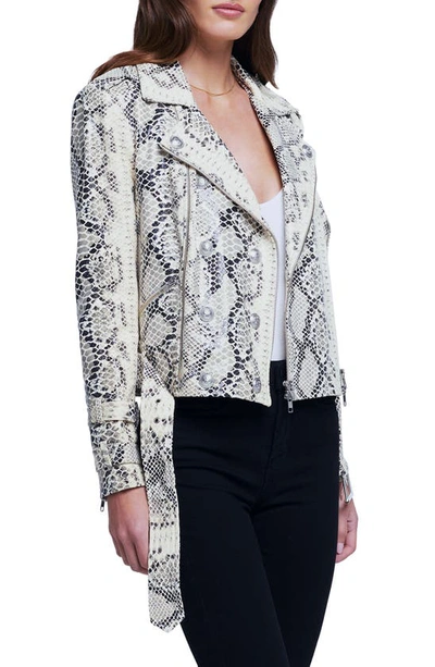 L Agence Baldwin Oversized Snake Leather Jacket In White/ Black Snake ...