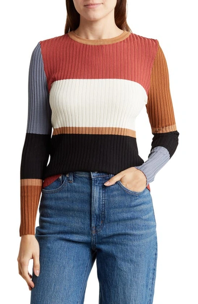 Vigoss Colorblock Rib Crewneck Sweater In Deep Rose | ModeSens