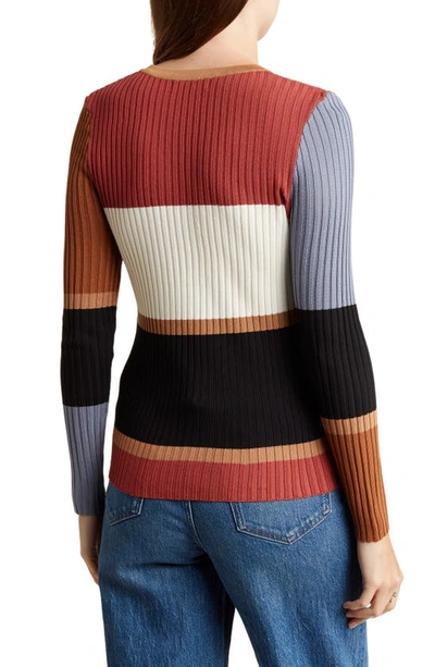 Vigoss Colorblock Rib Crewneck Sweater In Deep Rose | ModeSens